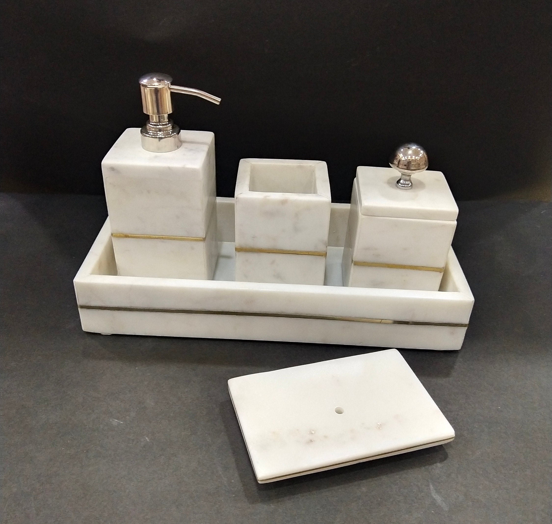 White Marble Stone Bathroom Set for Bathroom Decor Set of 5 Pcs. for ...