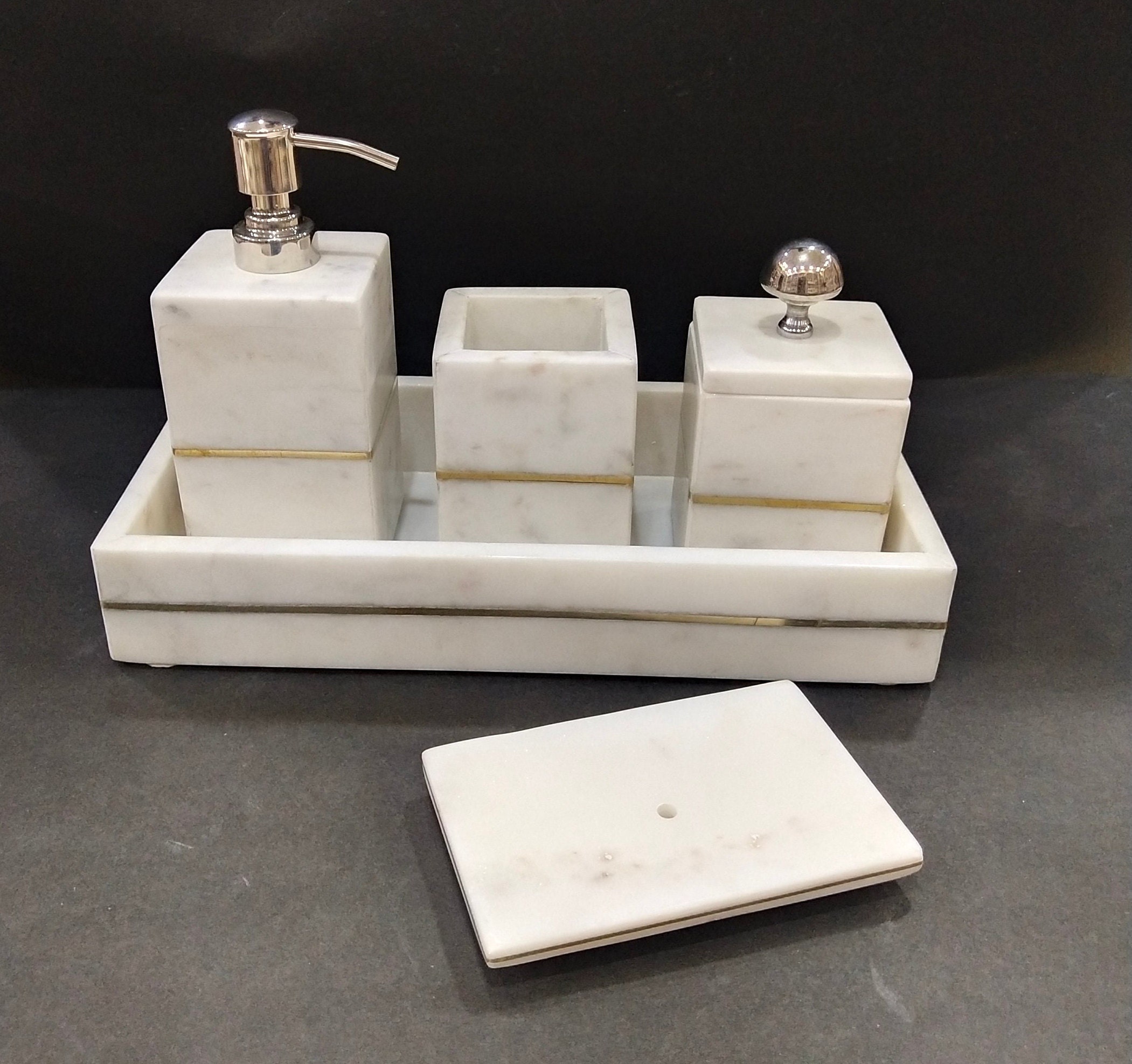 White Marble Stone Bathroom Set for Bathroom Decor Set of 5 Pcs. for ...