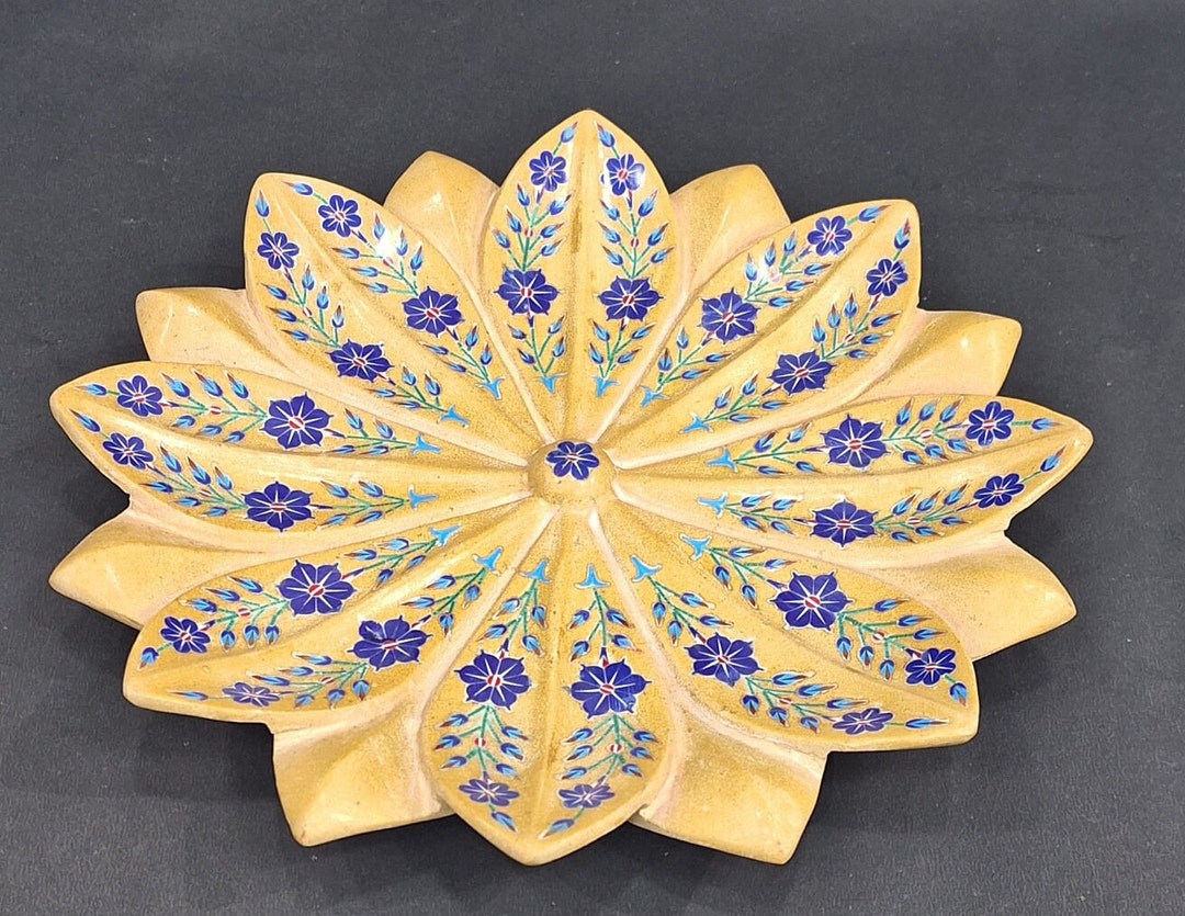 11 Inches Jasper Stone Inlay Petal, Fruit Bowl, Flower Floater Bowl ...