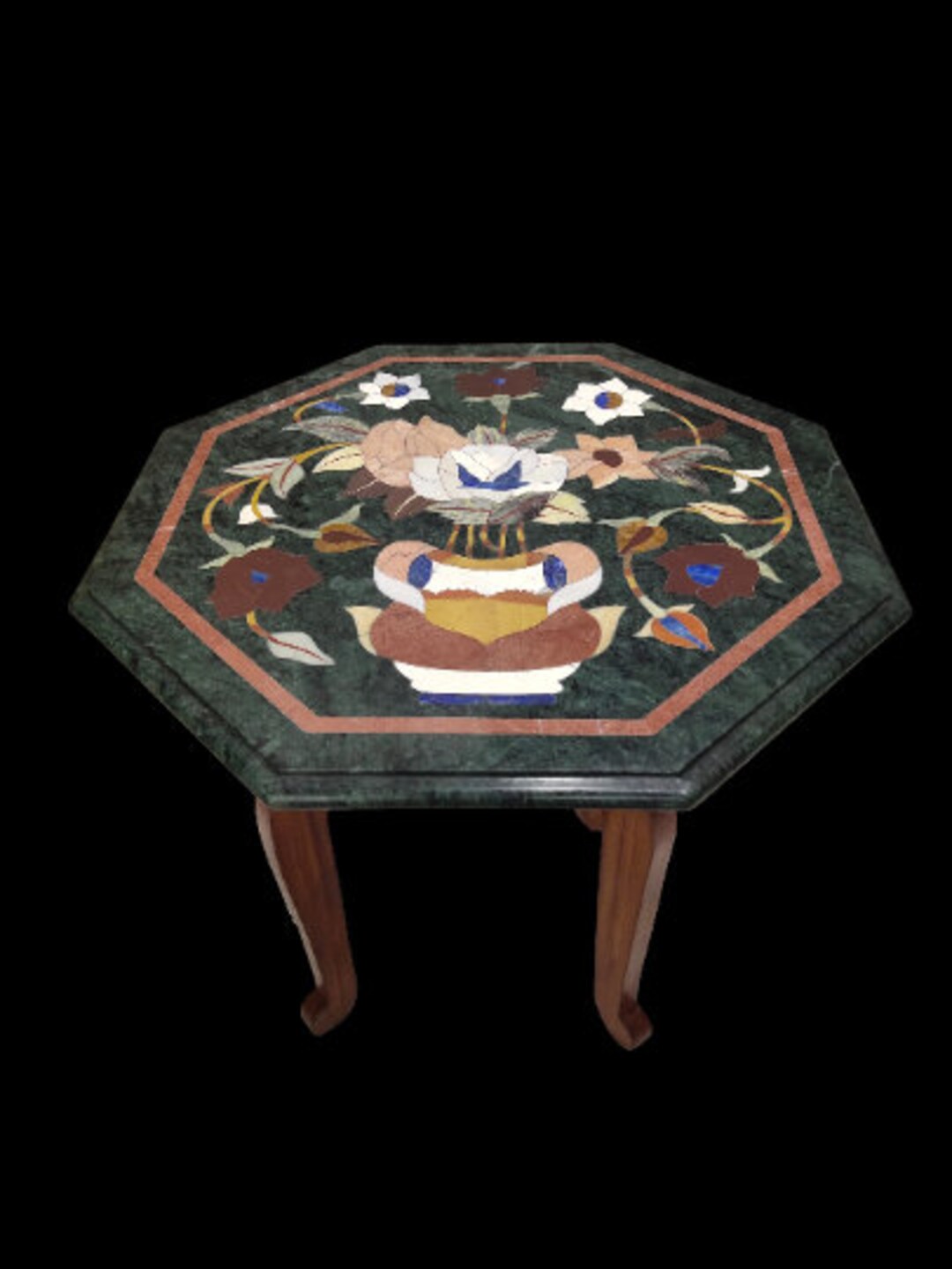 Green Marble Coffee & End Tables Handmade Semiprecious Stones Inlay ...