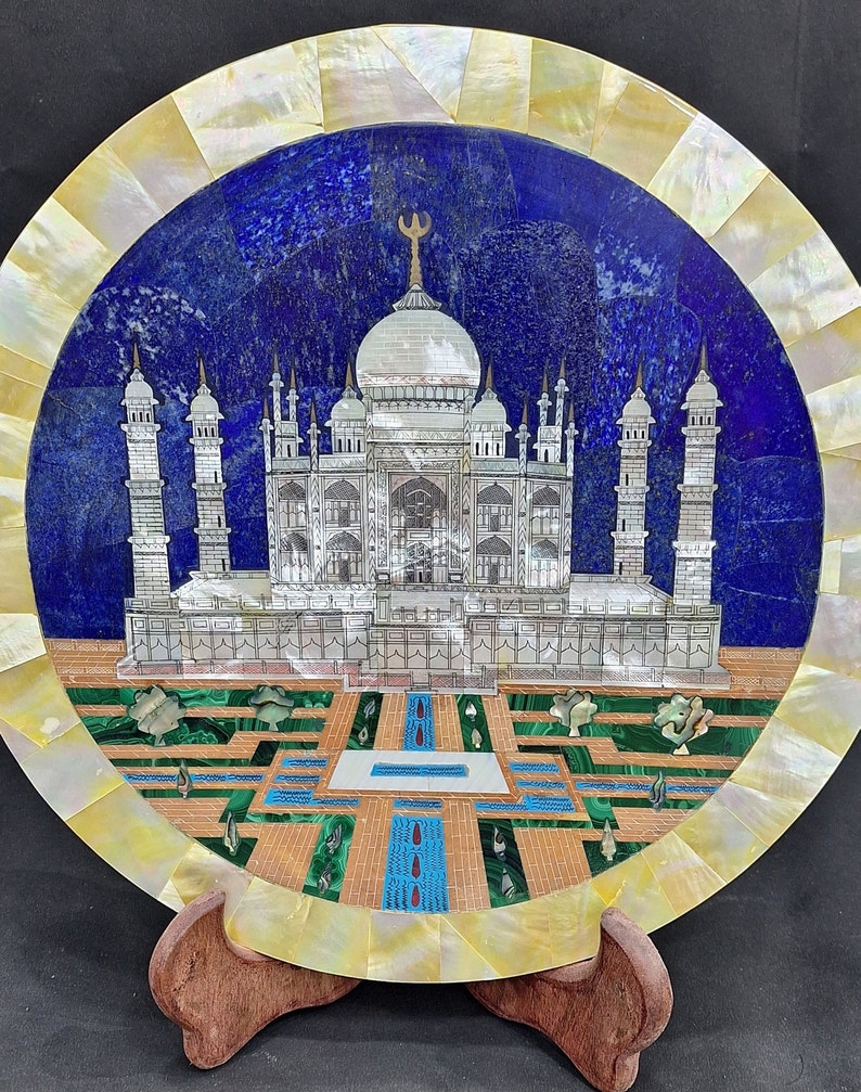 Marble Stone Inlay Taj Plate/ Tile With Wooden Stand - Etsy