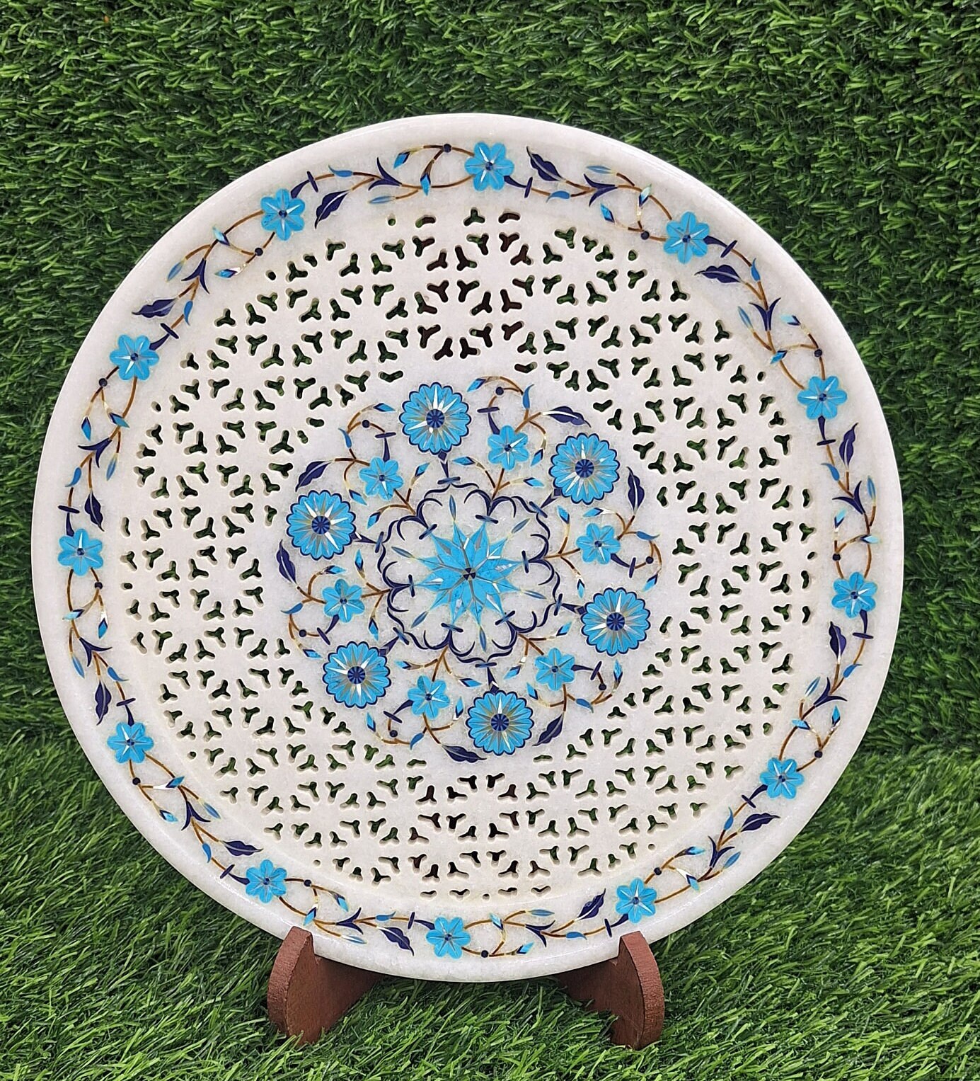 Marble Inlay Lattice Art Plate, Marble Inlay End Table Top, Pietra Dura ...