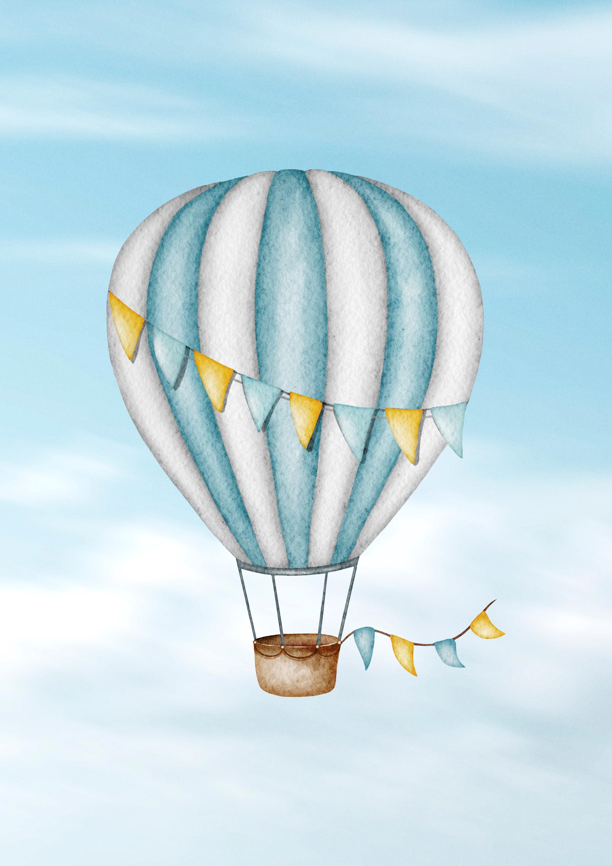Hot Air Balloon Printable, Blue Balloon, Boy Nursery, Neutral Nursery ...