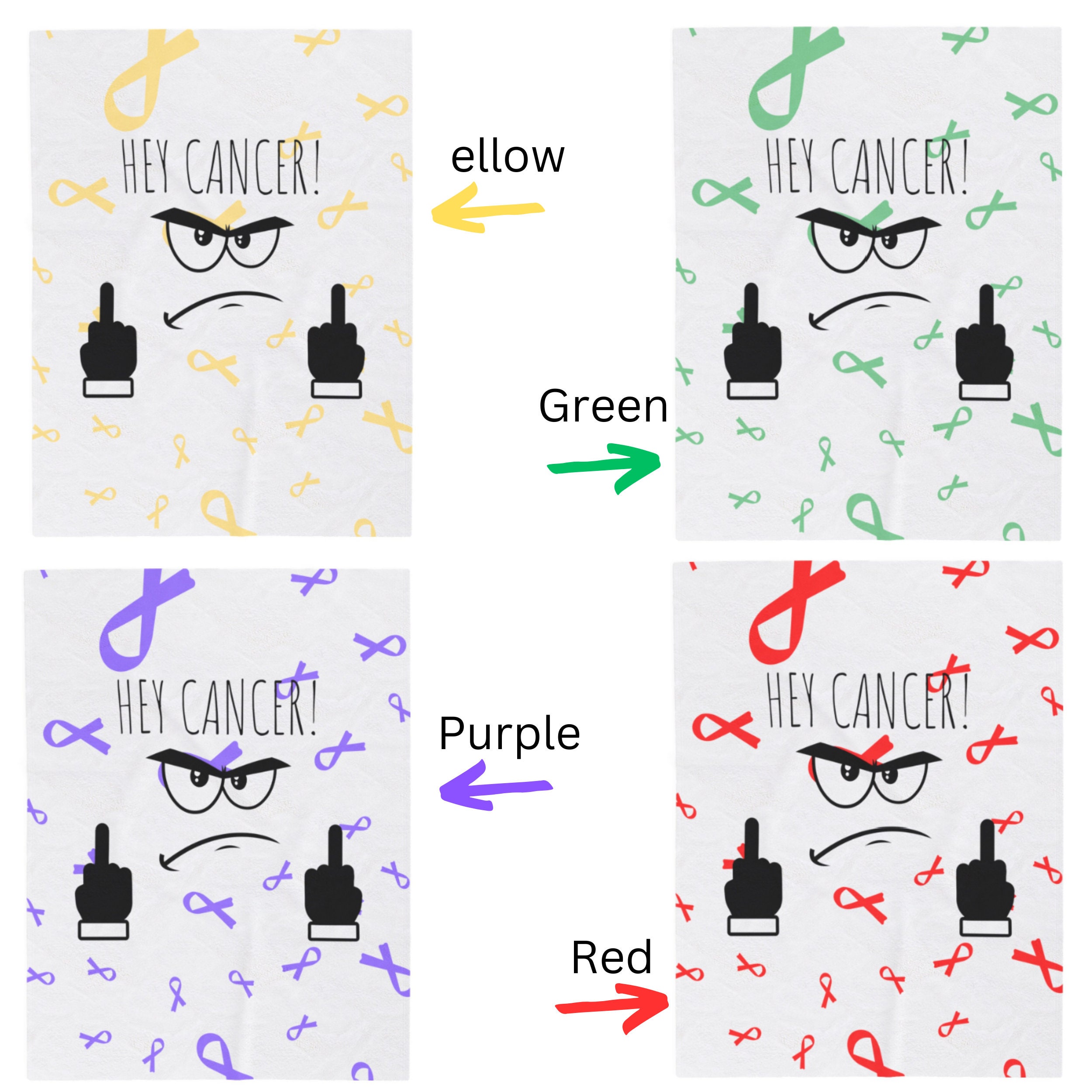Hey Cancer Fuck You Middle Finger Blanket, Custom Cancer Ribbon Blanket ...