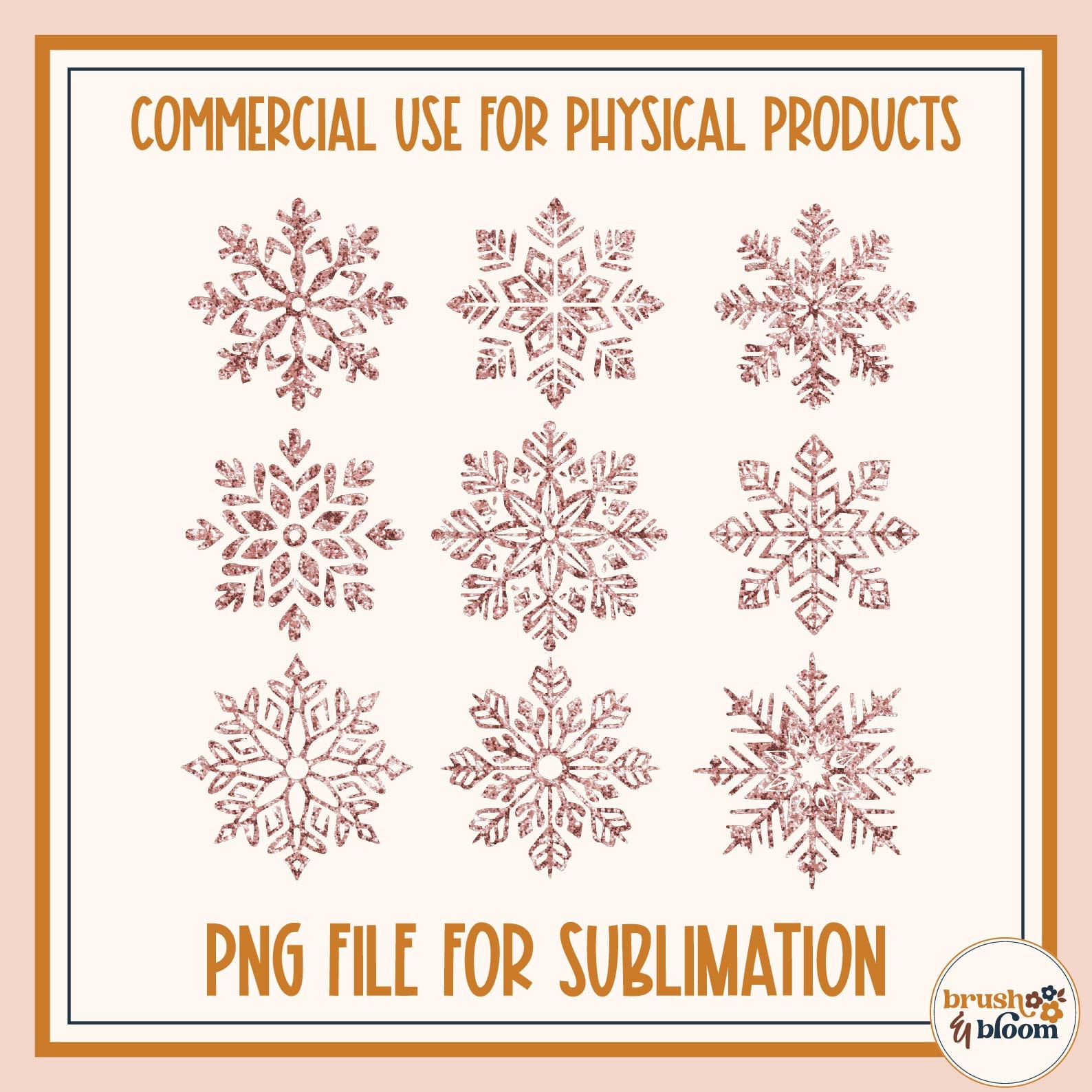 Rose Gold Snowflake PNG Bundle Snowflake PNG Snowflake Sublimation ...