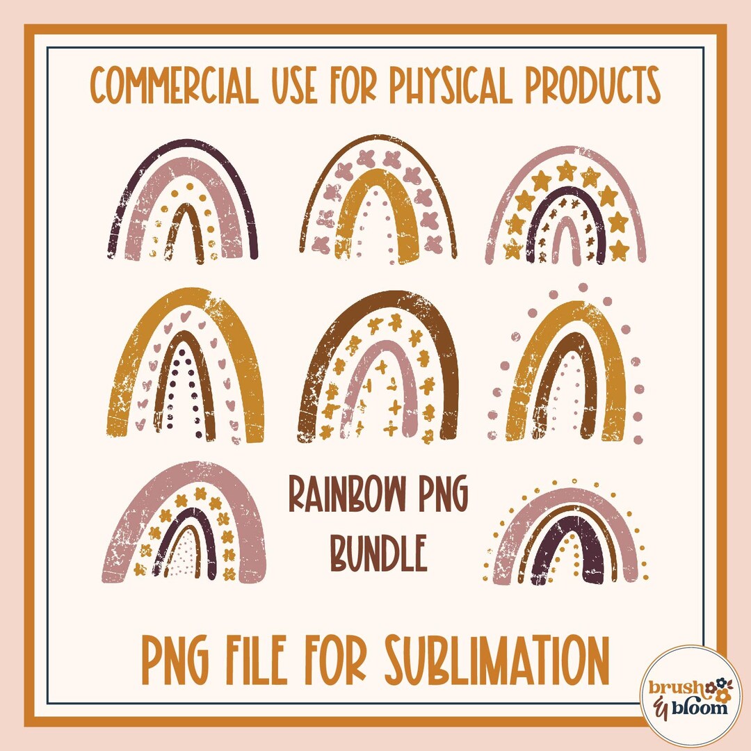 Distressed Boho Rainbow PNG Bundle - Rainbow Clipart Bundle - Rainbow ...