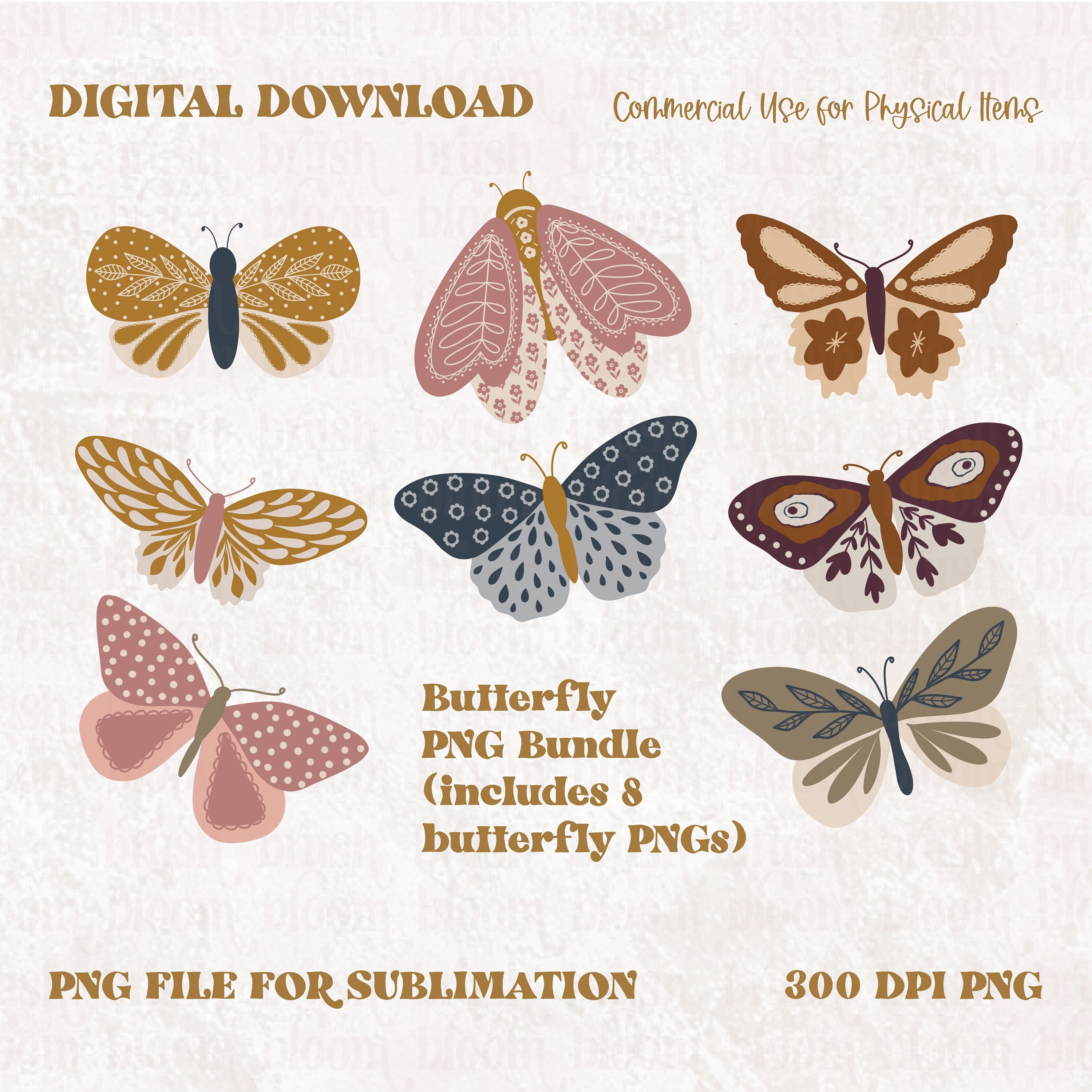 Boho Butterfly PNG Bundle Retro Butterfly Clipart - Etsy