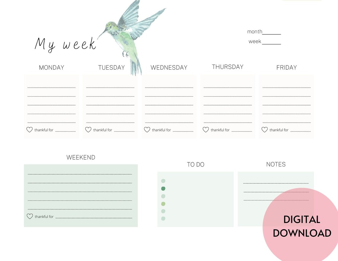 My Week, Printable, Undated Weekly Planner / Organizer, Self Care ...
