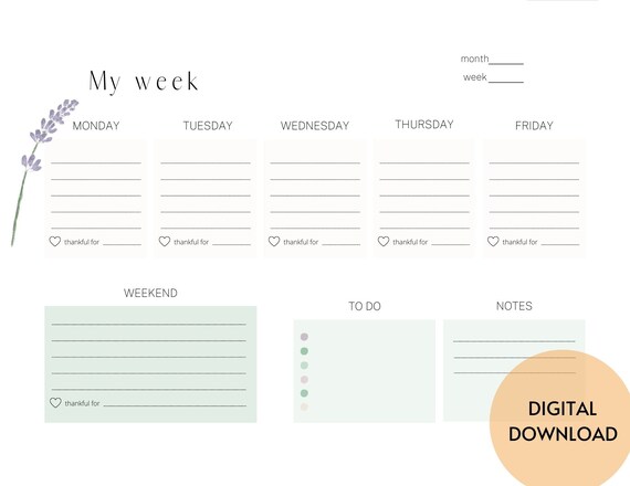 My Week Printable Undated Weekly Planner Weekly Organizer | Etsy