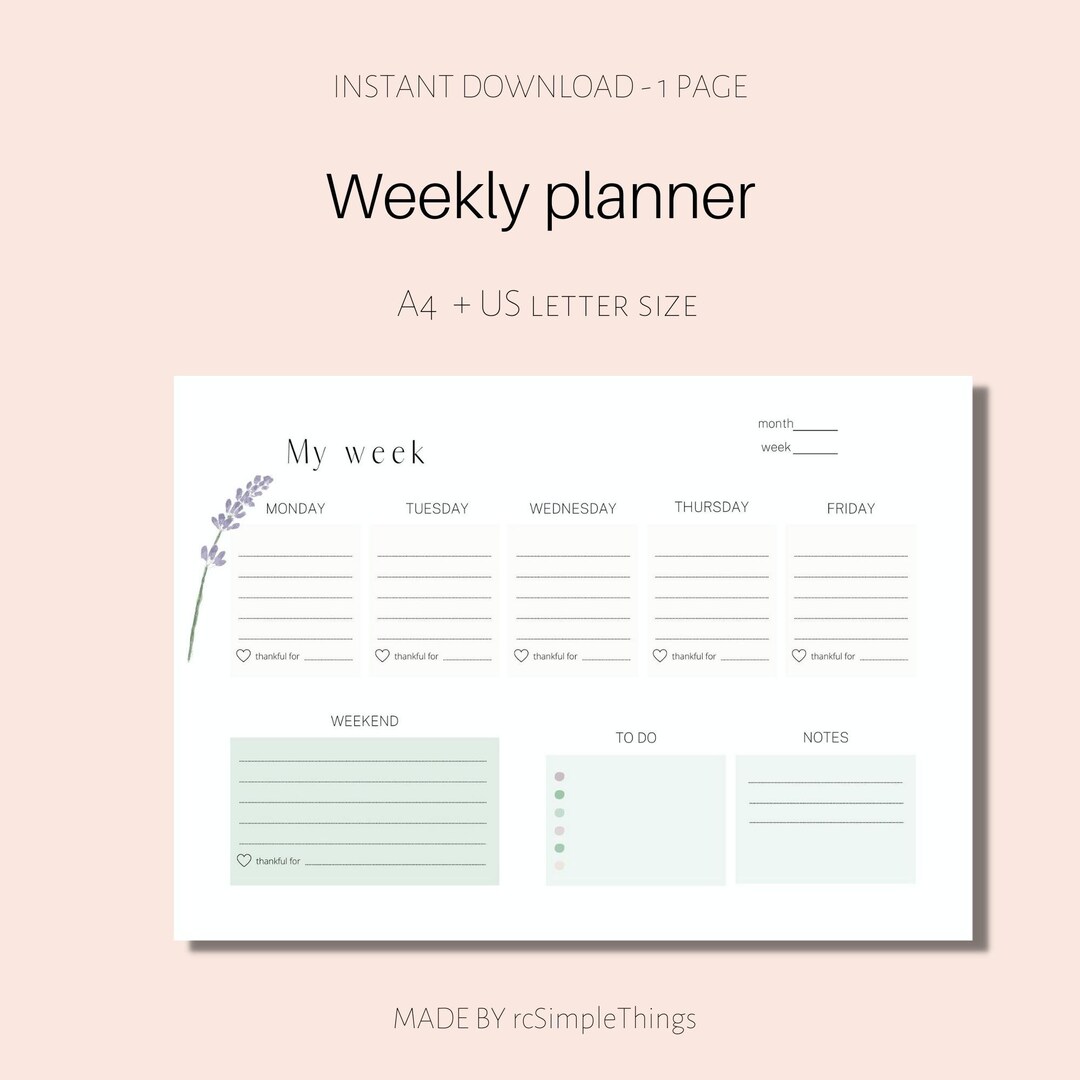 My Week, Printable, Undated Weekly Planner, Weekly Organizer, Self Care ...