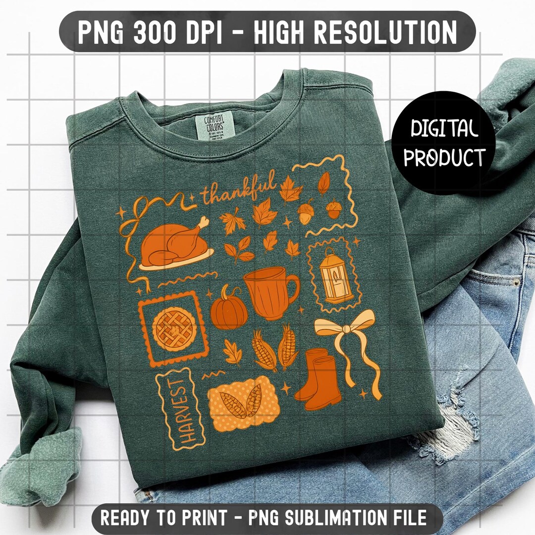 Thankful Harvest Fall Clipart PNG Bundle, Thanksgiving Icons Set ...