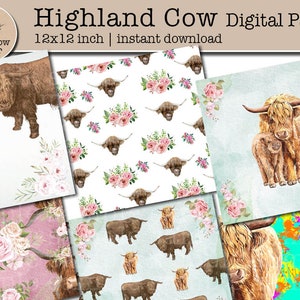 Highland Cow Digital Paper | Digital Paper | Scottish Highland Cow ...