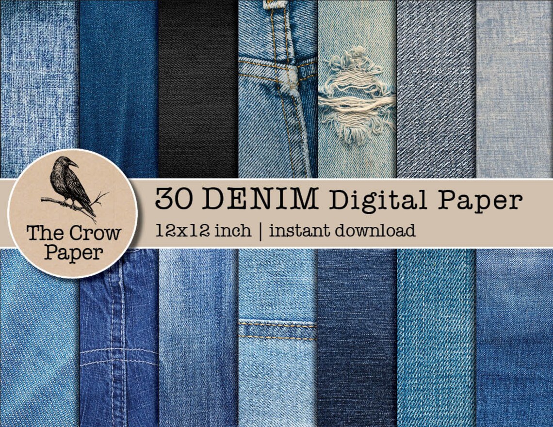 30 Denim | Jeans Fabric Digital Paper | Papers Scrapbook | Jeans ...