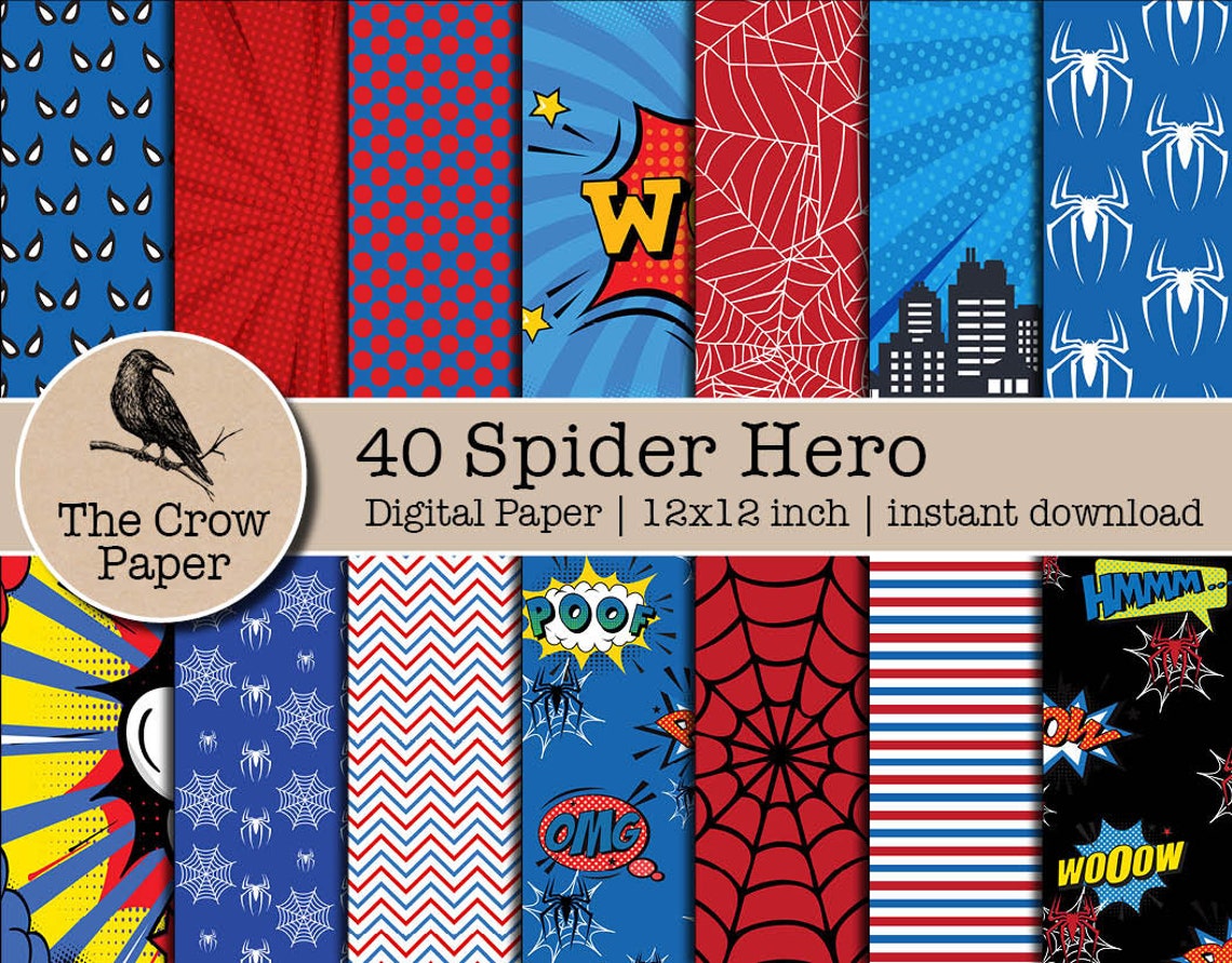 40 Spider Hero Digital Paper | Scrapbook Comic Paper | Spider Hero ...