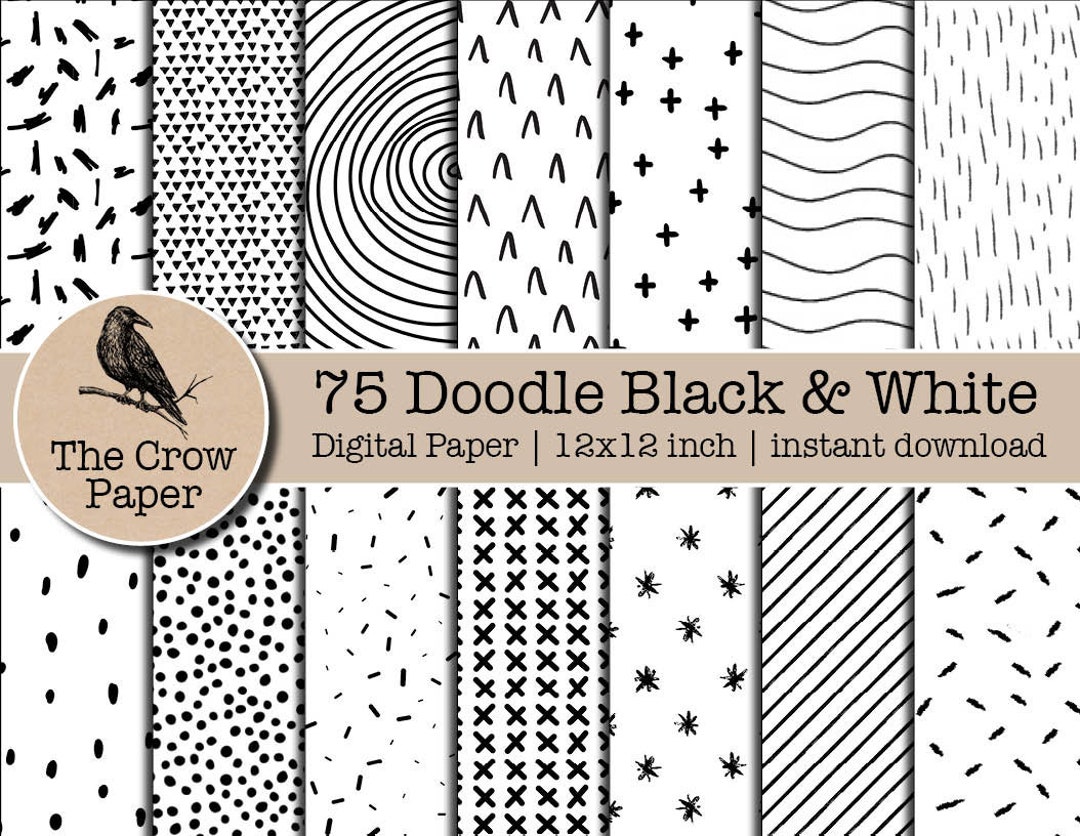 75 Doodle Black & White Digital Paper | Digital Papers | Doodle ...