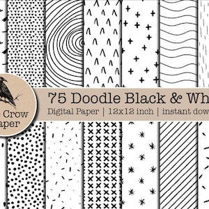 75 Doodle Black & White Digital Paper | Digital Papers | Doodle ...