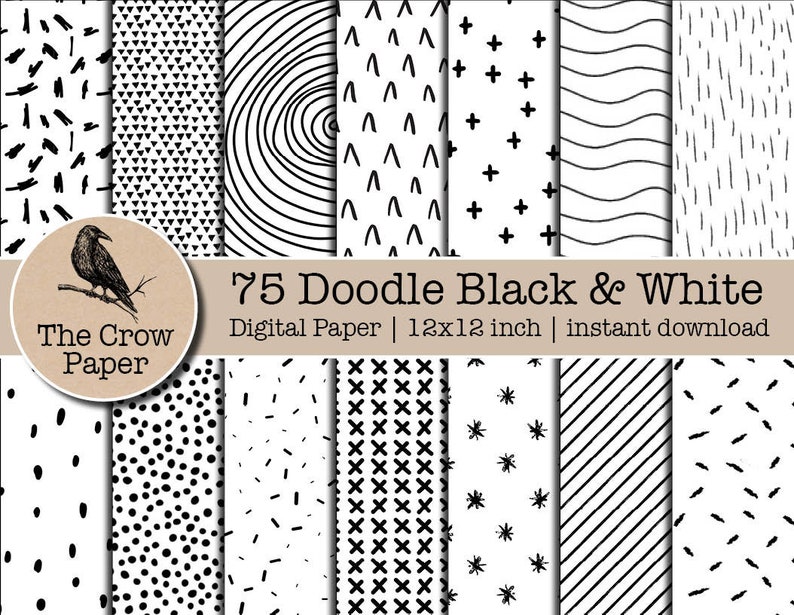 75 Doodle Black & White Digital Paper | Digital Papers | Doodle ...