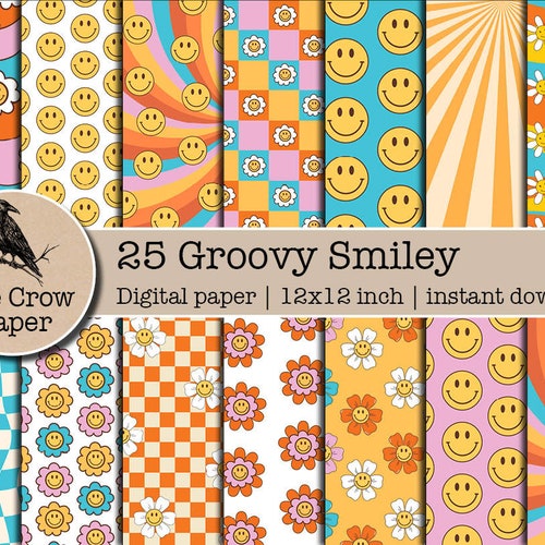 25 Groovy Smiley RETRO Digital Paper No 2 Scrapbook Groovy - Etsy