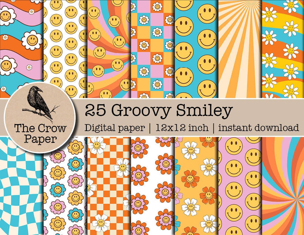 25 Groovy Smiley RETRO Digital Paper No 2 Scrapbook Groovy - Etsy