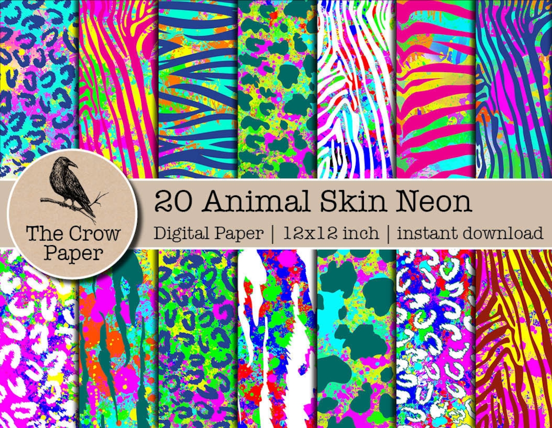 20 Neon Splash Animal Skin Digital Paper | Neon Scrapbook | Leopard ...