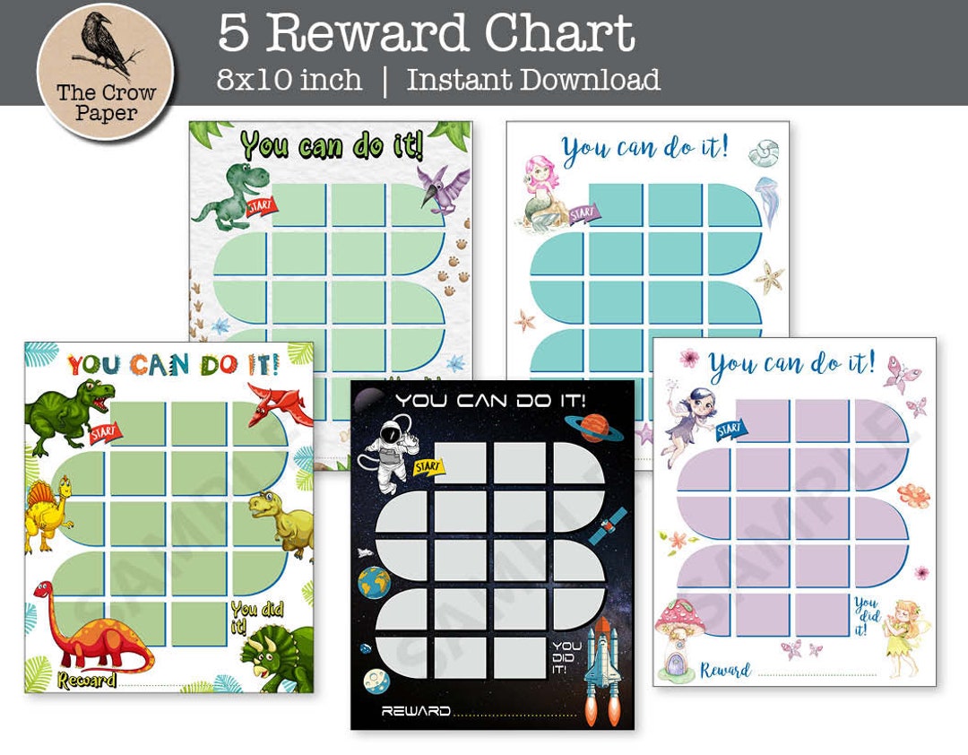 Bundle Reward Chart Printable | Fairy Space Mermaid Dinosaur Behavior ...