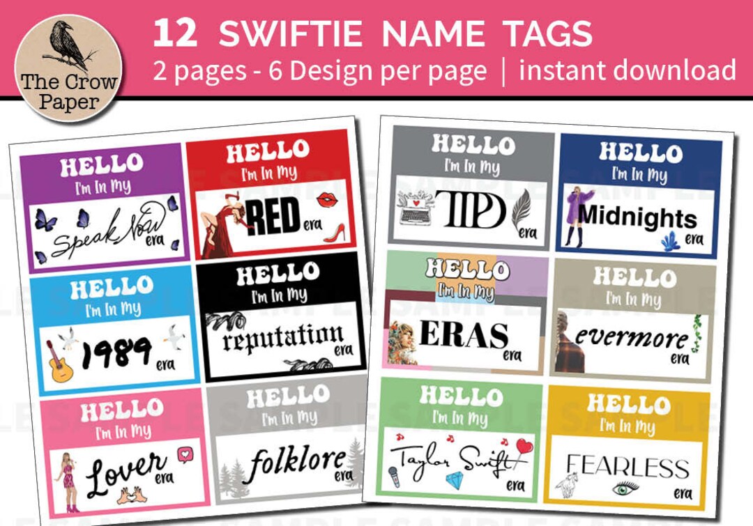 PRINTABLE Eras Tour Name Tags Swiftie Party Favors TTPD Taylor's ...