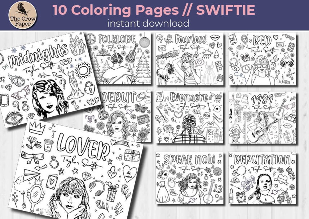 DIY 10 Coloring Pages Eras Tour Activity Sheets | Swiftie Party Favors ...