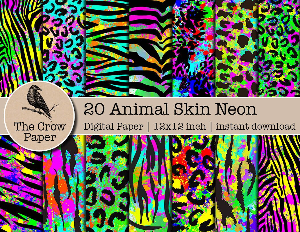 20 Neon Splash Animal Skin Digital Paper | Neon Scrapbook | Leopard ...