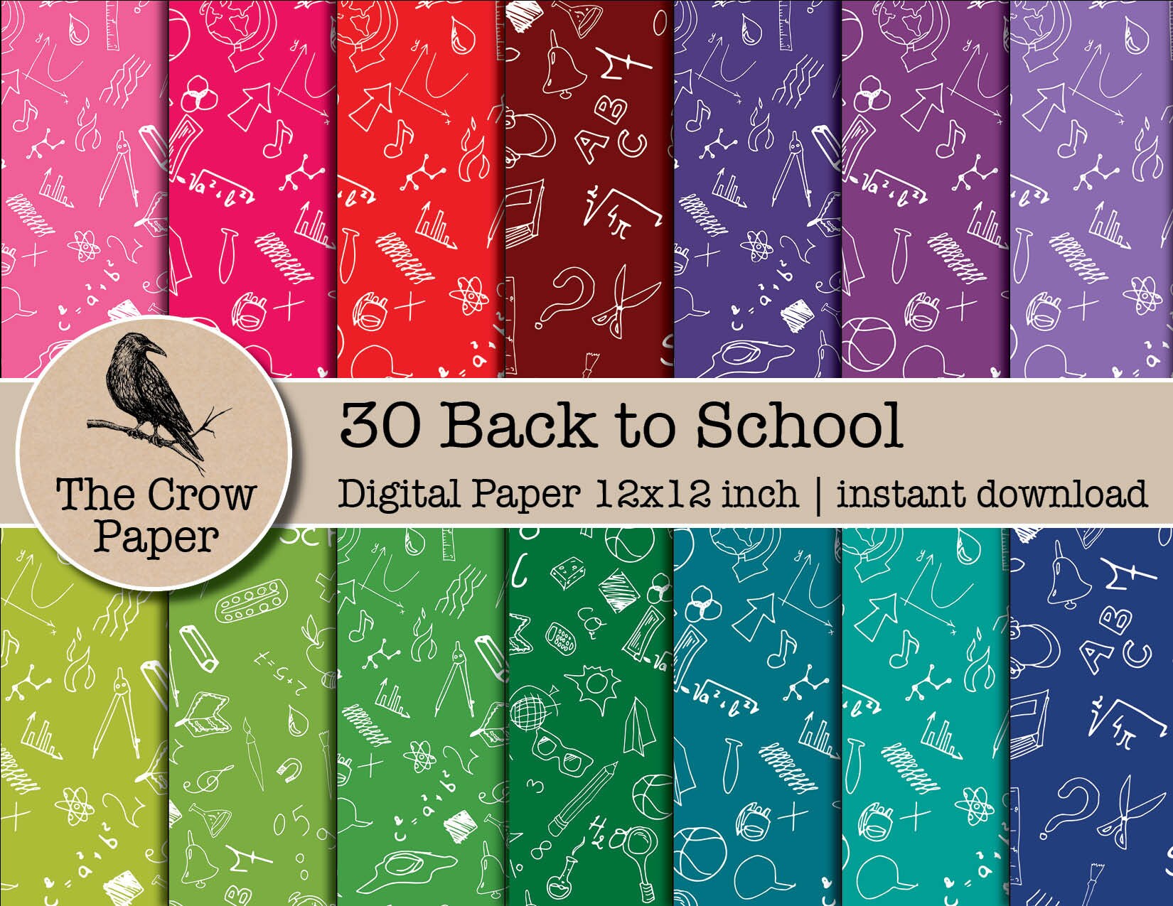 30 Back to School Digital Paper | School Supplies Pattern Paper ...