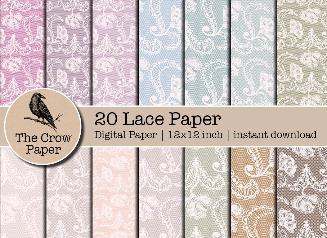 20 Lace Digital Paper Lace Paper Scrapbook Lace Backgrounds Wedding ...