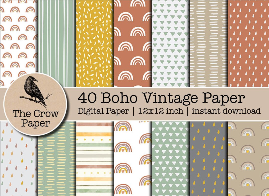40 BOHO RETRO Digital Paper | Papers Scrapbook | Rainbowbackgrounds ...