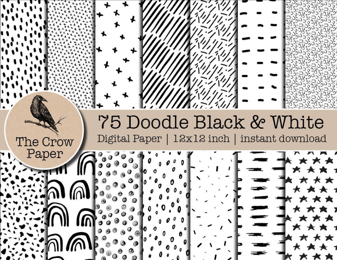 75 Doodle Black & White Digital Paper | Digital Papers | Doodle ...