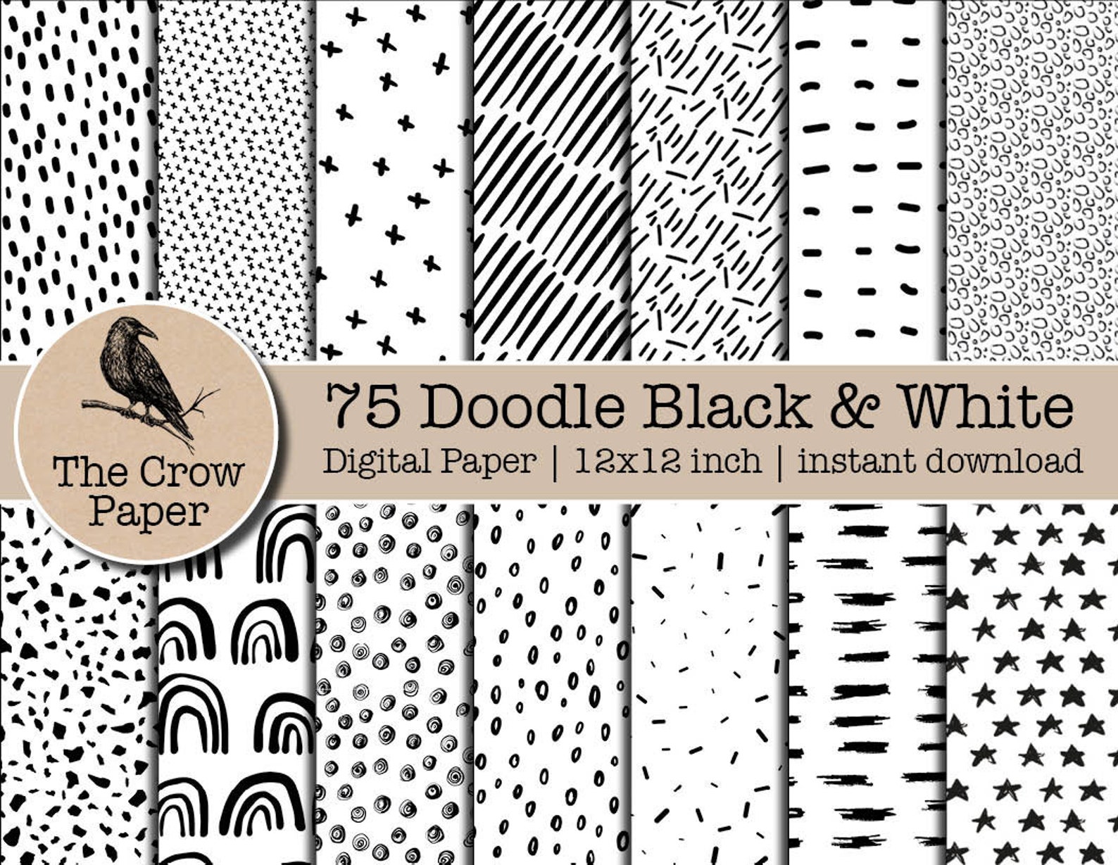 75 Doodle Black & White Digital Paper Digital Papers - Etsy