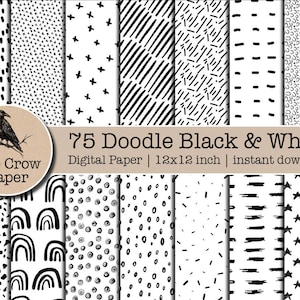 75 Doodle Black & White Digital Paper | Digital Papers | Doodle ...