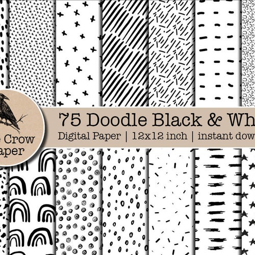 Black & White Digital Paper Pack Scandinavian Doodle - Etsy