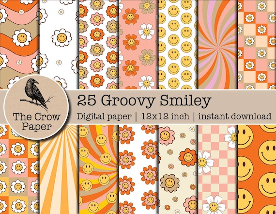 25 Groovy Smiley RETRO Digital Paper Papers Scrapbook - Etsy