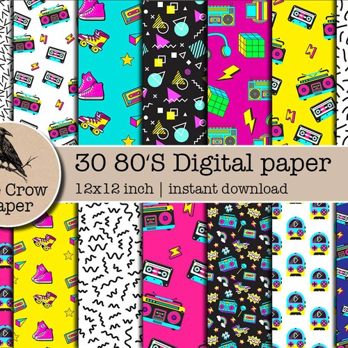 Eighties Digital Paper 80s Paper Scrapbook Backgrounds 12 - Etsy