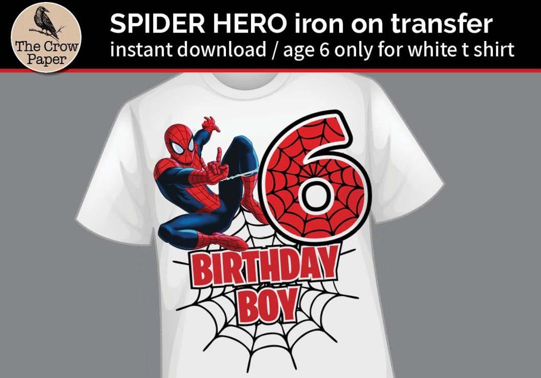 Spider Hero 6th Birthday Boy Printable Iron on Transfer Superhero Comic ...