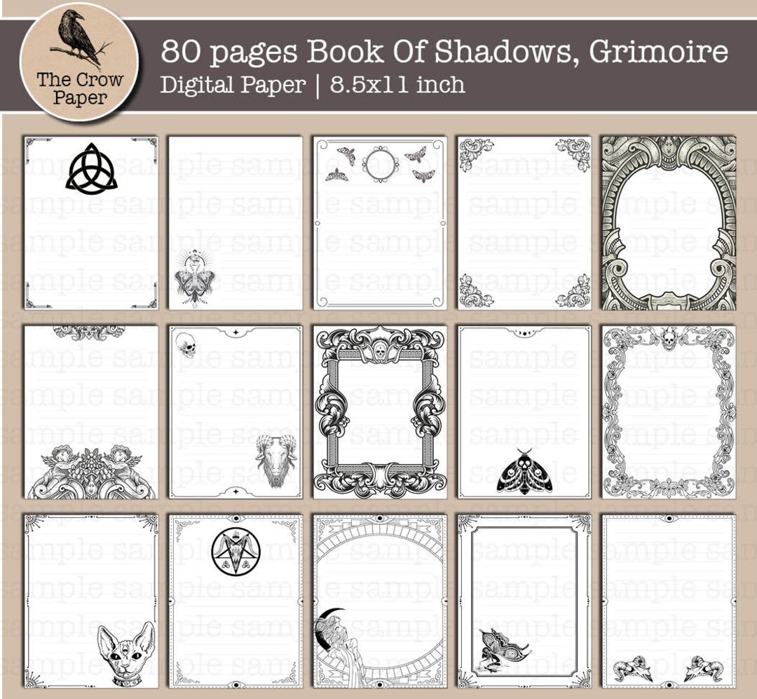 80 Pages Book of Shadows | Grimoire Pages | Spell Book Digital Paper ...