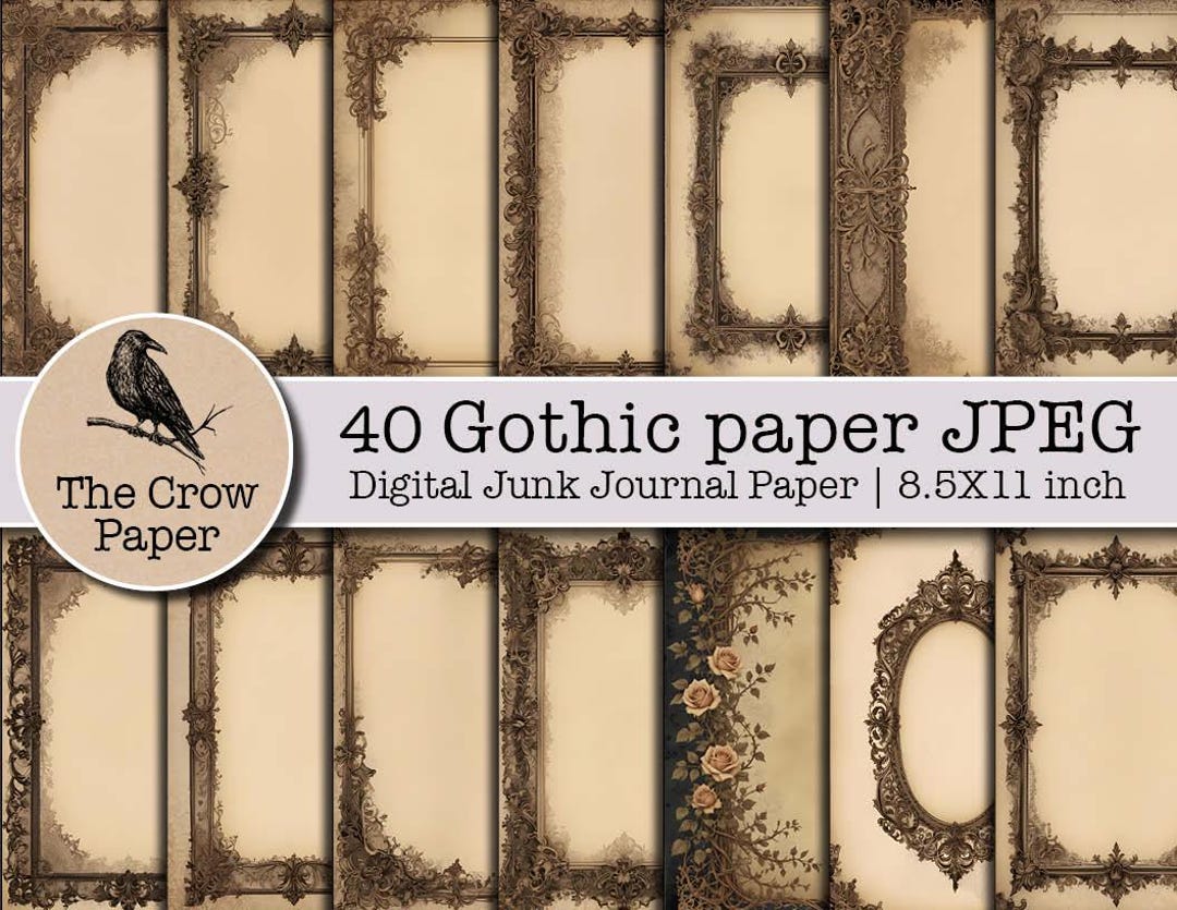 40 Digital Files | Gothic Border Junk Journal Paper Gothic Novel Book ...