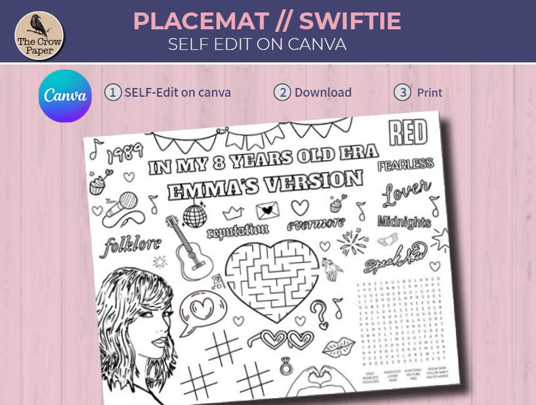 DIY Editable Eras Placemat Coloring Page Eras Tour Activity Sheet ...