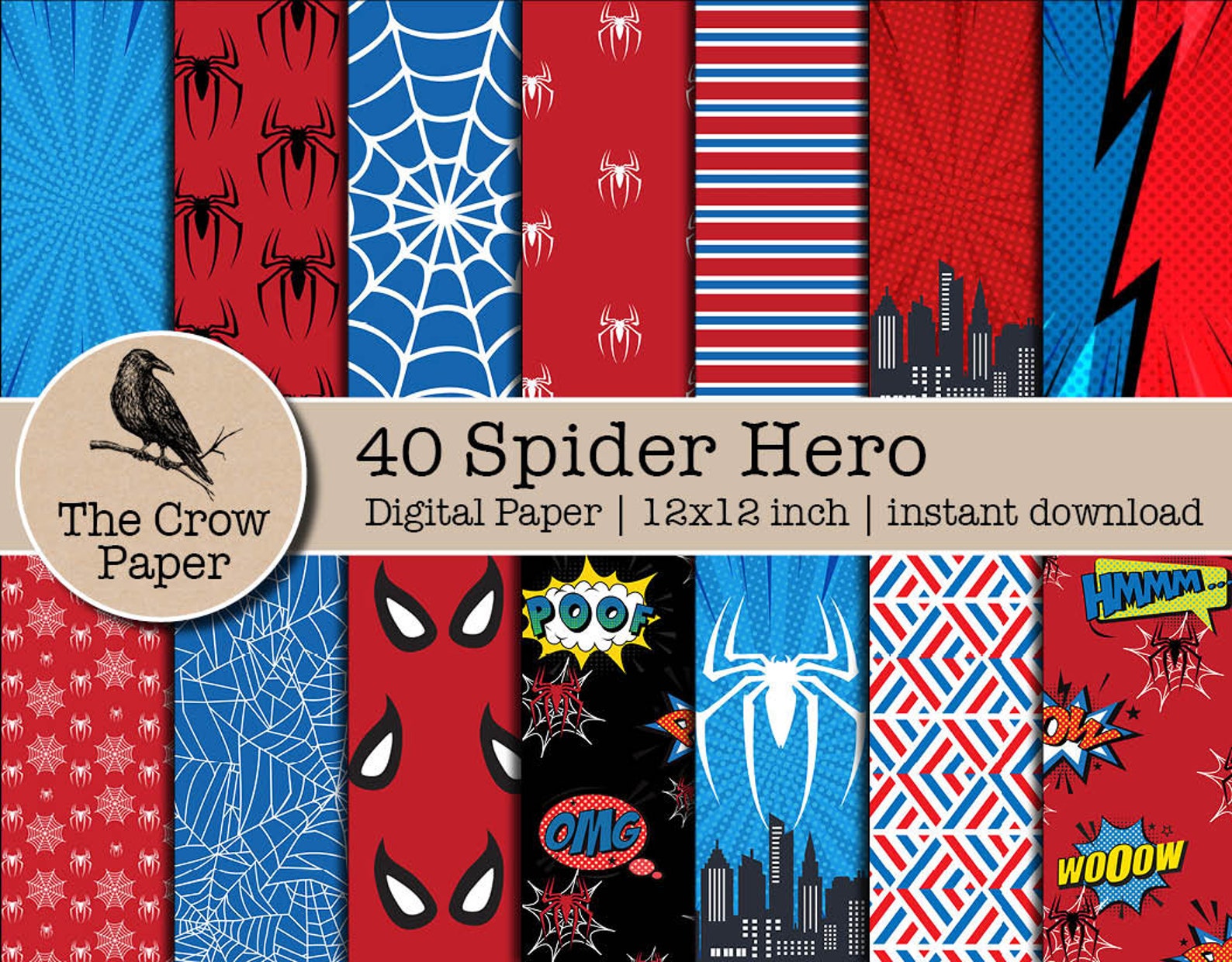 40 Spider Hero Digital Paper | Scrapbook Comic Paper | Spider Hero ...