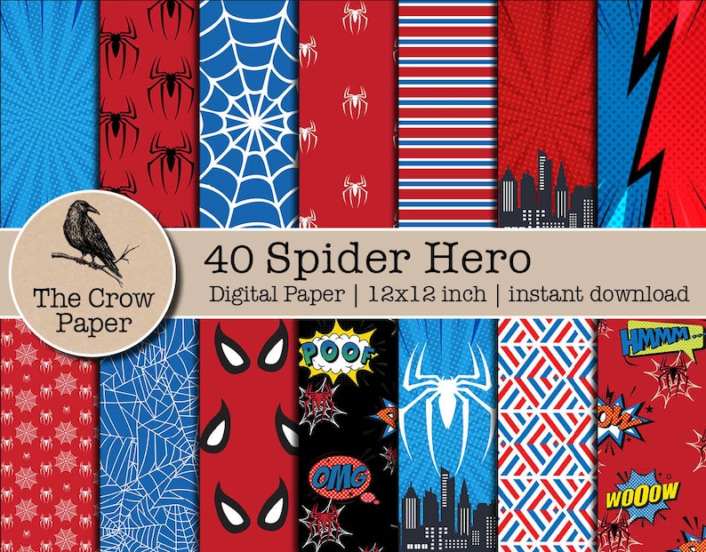 40 Spider Hero Digital Paper | Scrapbook Comic Paper | Spider Hero ...