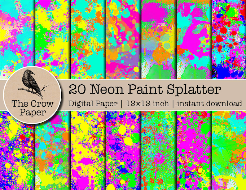 20 Neon Splash Colors Digital Paper Neon Papers Scrapbook Rainbow Paper ...