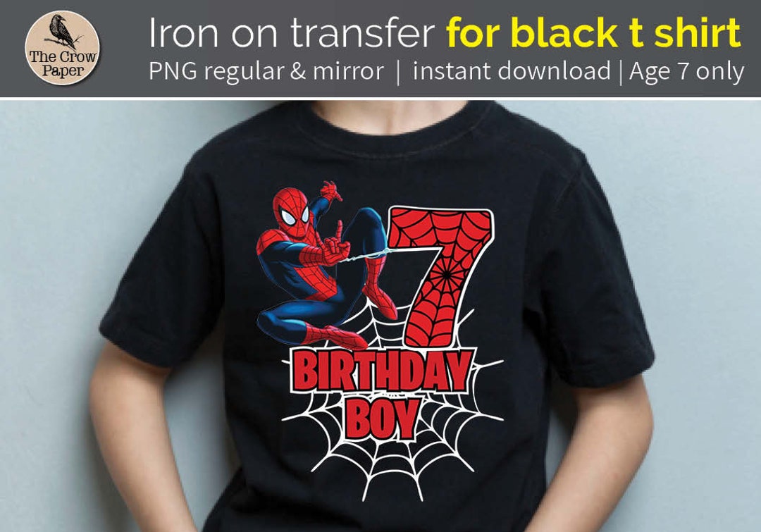 PNG for Black T-shirt Spider Hero 7th Birthday Boy Printable Iron on ...