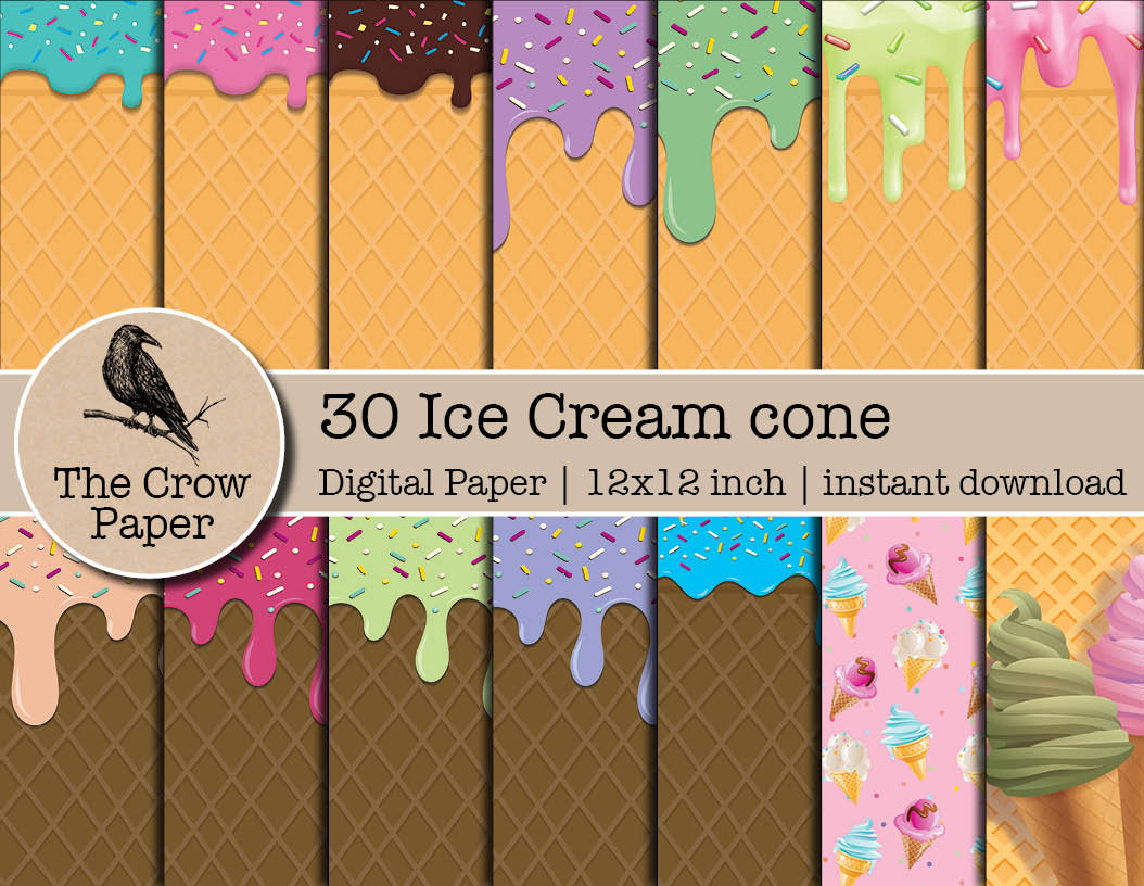 30 Ice Cream Waffle Digital Paper | Waffle Cone Ice Cream Truck ...