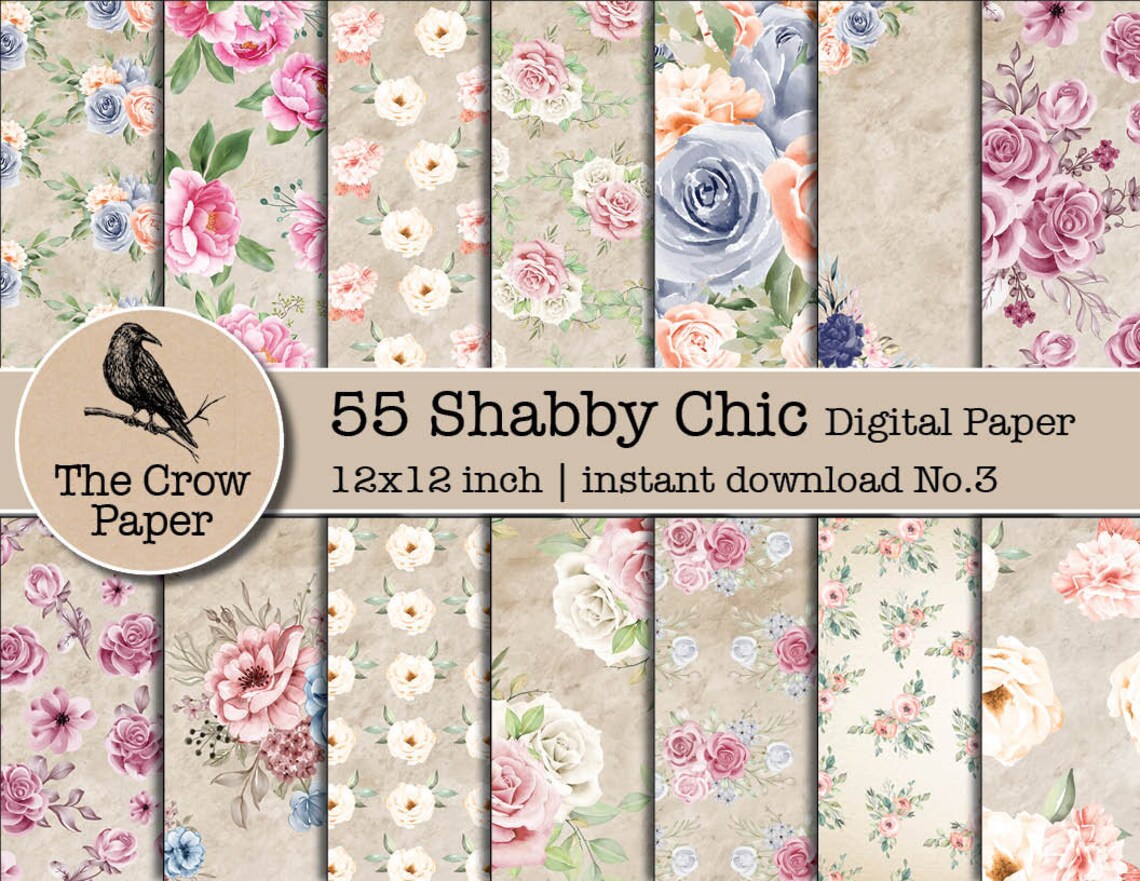 55 Vintage Shabby Chic Digital Paper Vintage Flower Floral Patterns ...