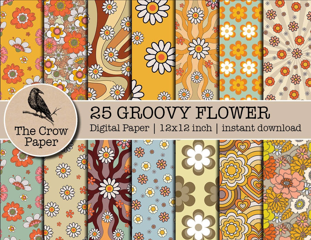 16 Groovy Flower RETRO Digital Paper | Groovy Backgrounds | 70s Retro ...