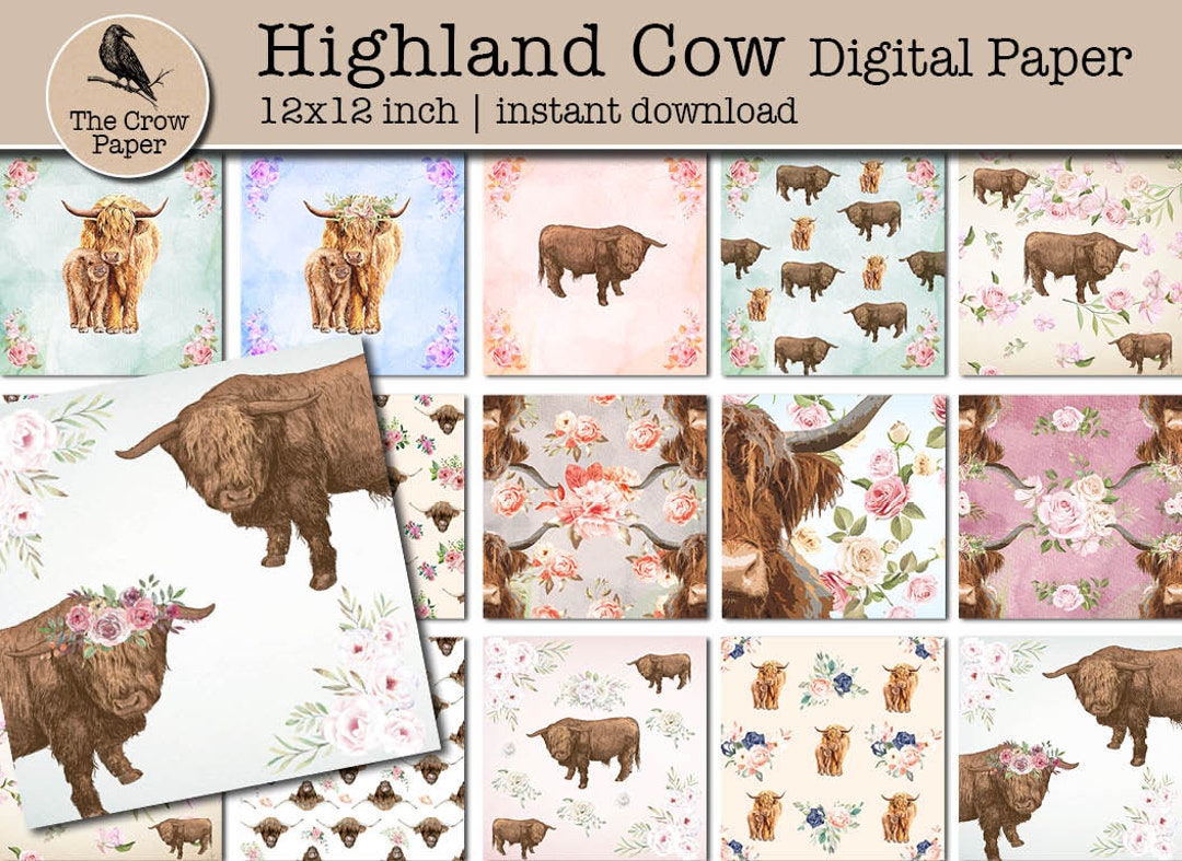 Highland Cow Digital Paper | Digital Paper | Scottish Highland Cow ...