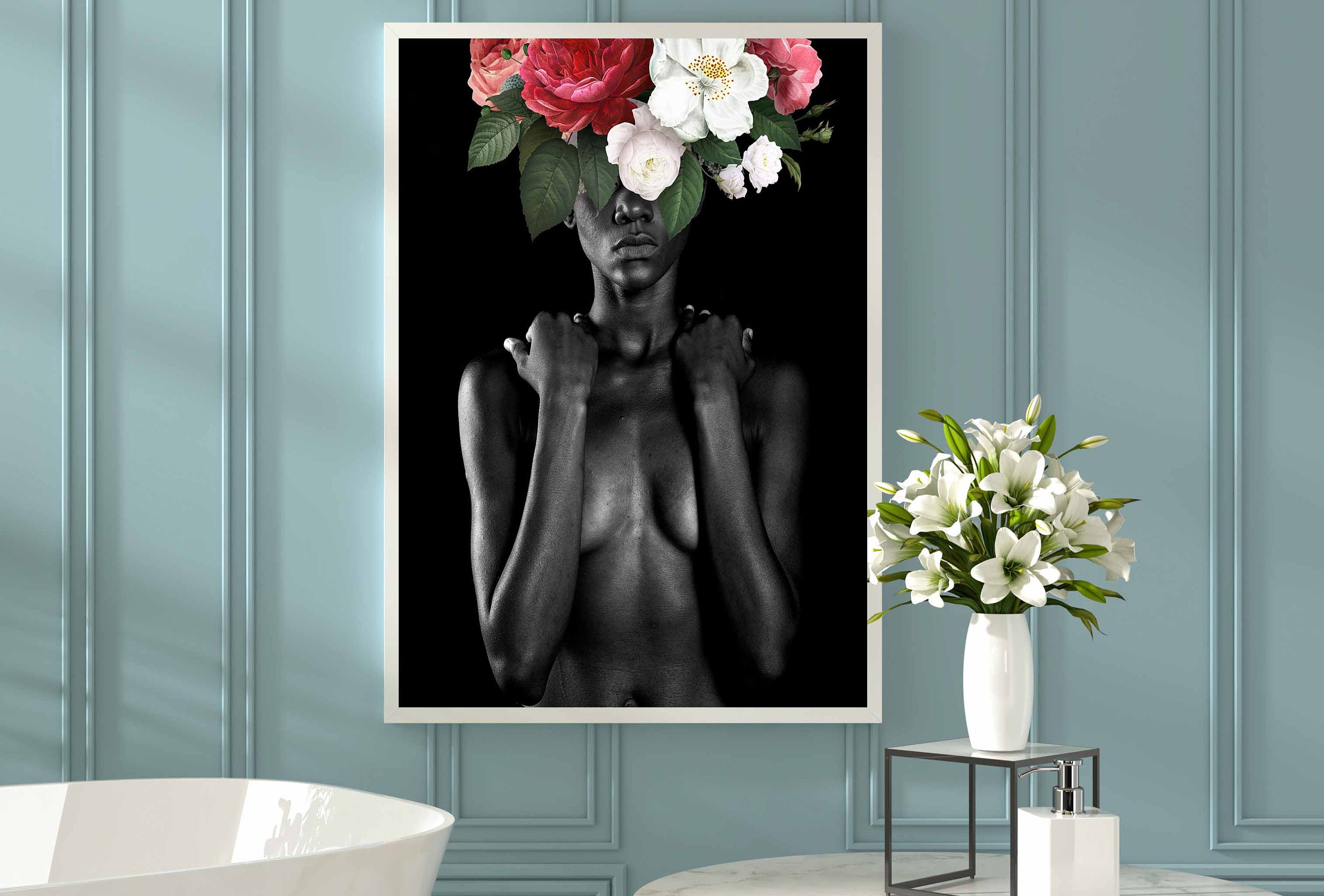 Black Woman Flowers Head Wall Art Print Digital File Black - Etsy